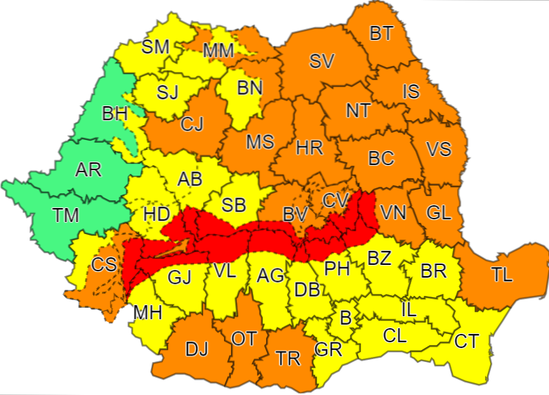 Actualizare cod roșu și portocaliu. Avertizare nouă cod galben | Stiri meteo