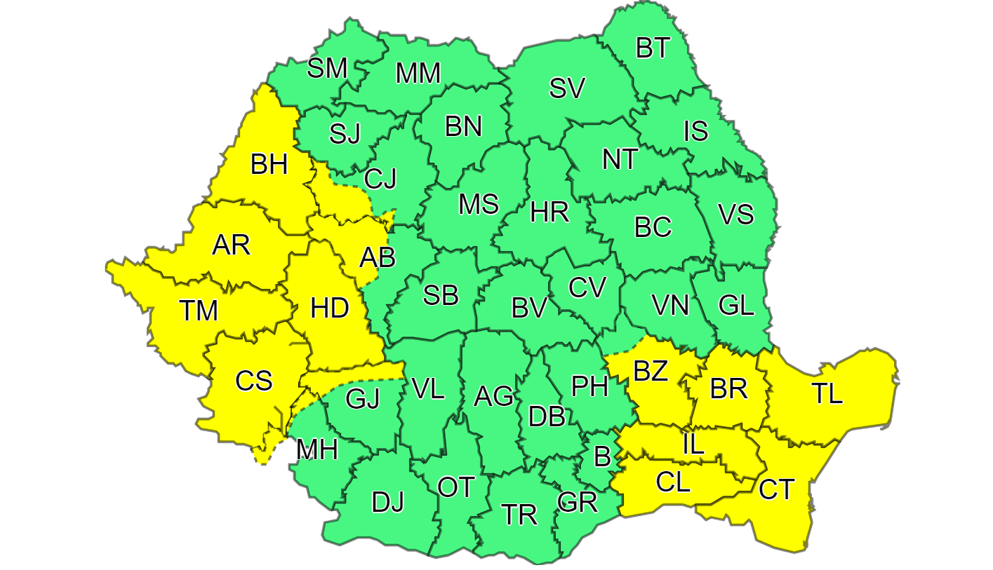 Cod galben 16 – 17 august: instabilitate atmosferică; intensificări ale ...
