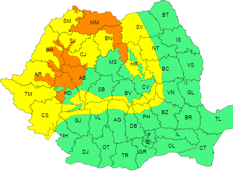 Cod portocaliu 30 noiembrie – 1 decembrie: cantități însemnate de apă ...